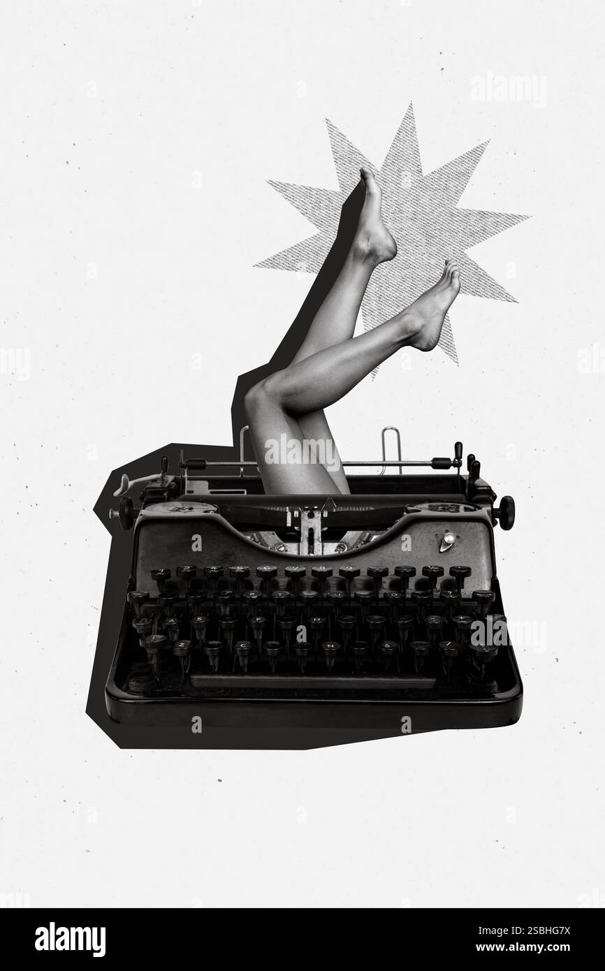 Vertical creative photo collage illustration of woman legs stuck in ...