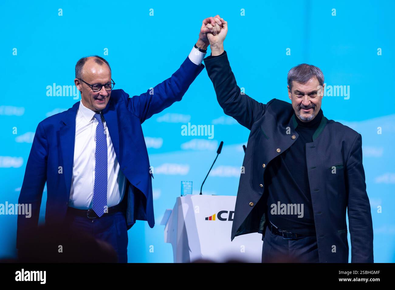 37. Bundesparteitag der CDU am 03.02.2025 in Berlin, v. l. Vorsitzender ...