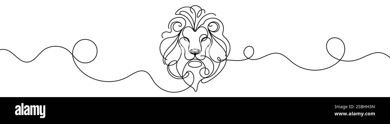 One continuous line illustration of a lion head, isolated on white ...