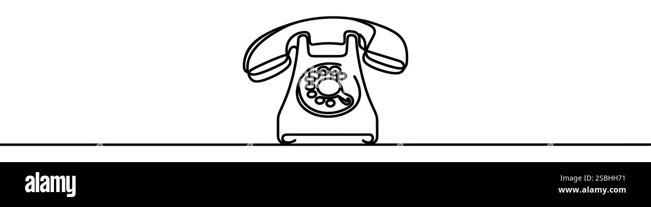 One continuous line illustration of a rotary phone, isolated on white ...
