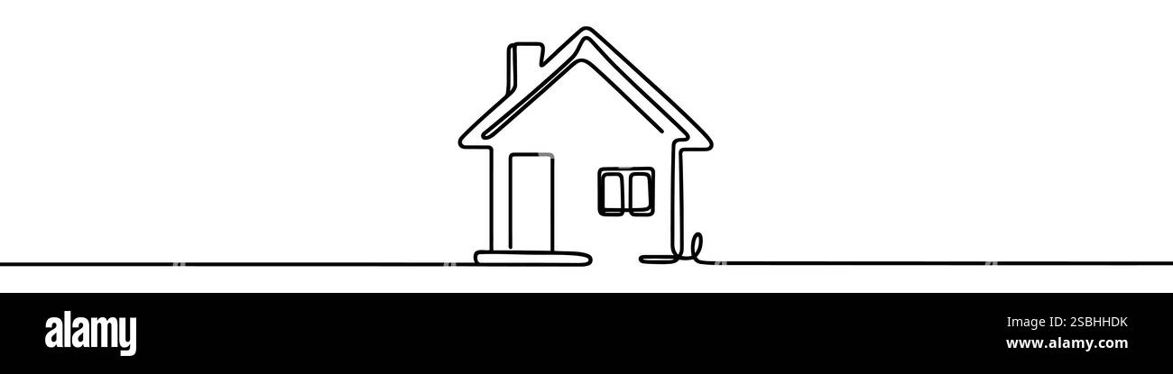 One continuous line illustration of a house, isolated on white ...