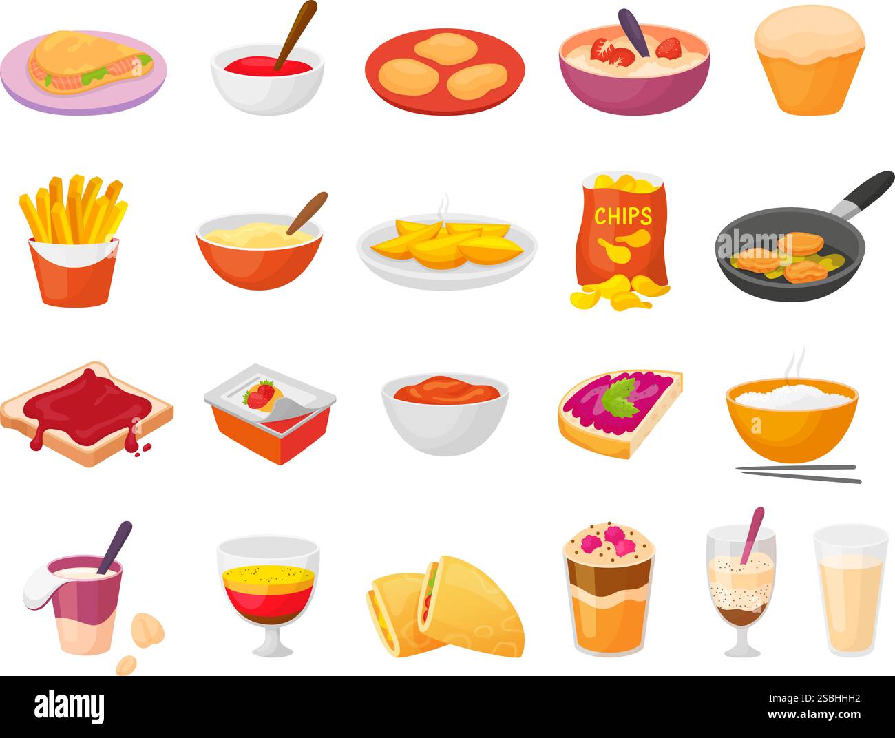 Main dishes, breakfast and dinner food. Different meals, bread with ...