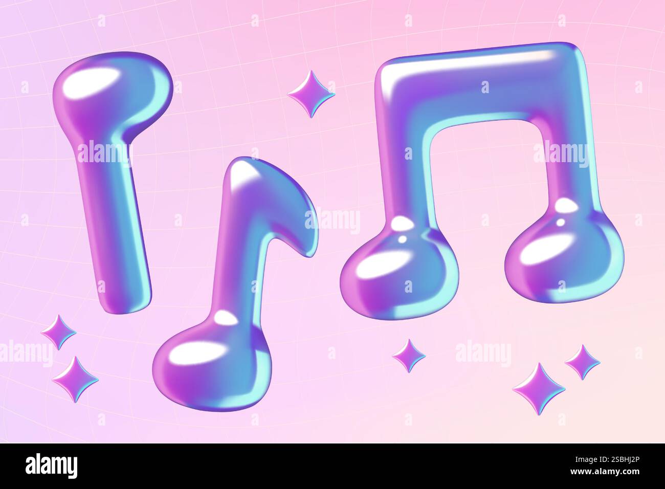 Purple music melody notes holographic 3d icons y2k gradient background ...