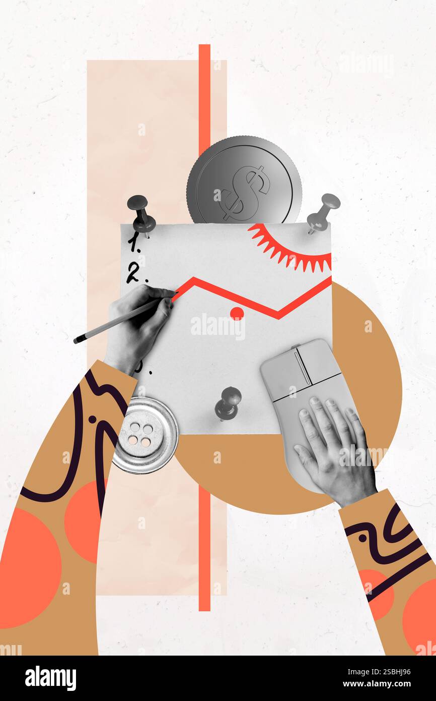 Composite sketch design artwork 3D photo collage of hand hold mouse pen ...