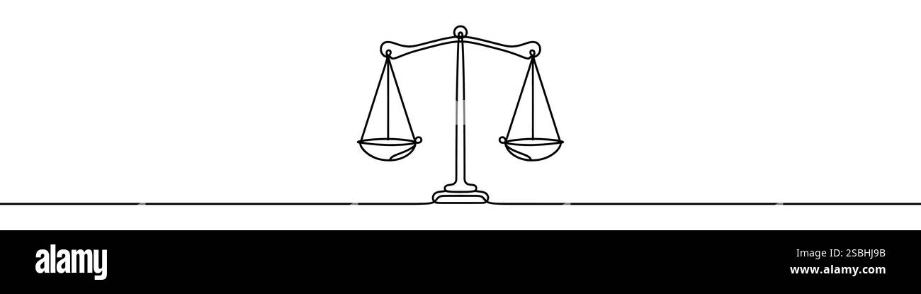 One continuous line illustration of a balance scale, isolated on white ...