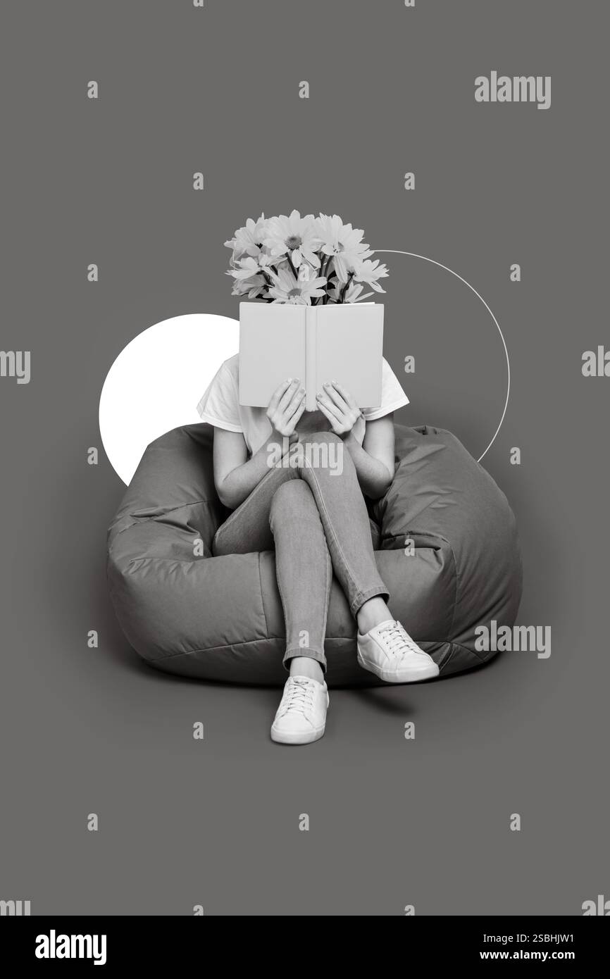 Creative photo 3d collage artwork poster postcard of clever person girl ...