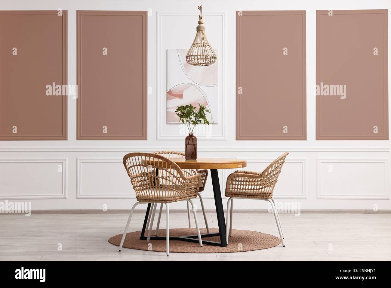 Cozy room interior in mocha mousse shade. Trendy color of 2025 year ...