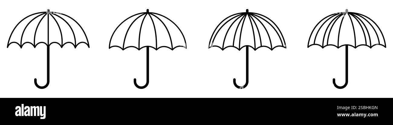 Umbrella icon. Set of black linear umbrella icons. Umbrella symbol ...
