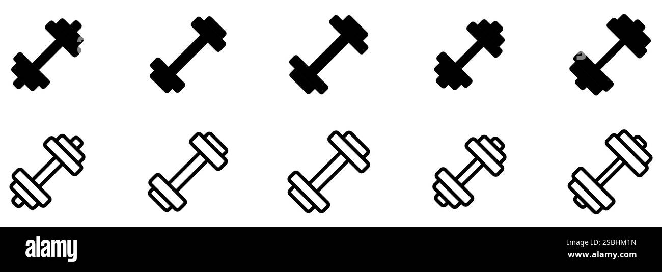 Dumbbells icon. Set of black linear icons of dumbbells for working out ...