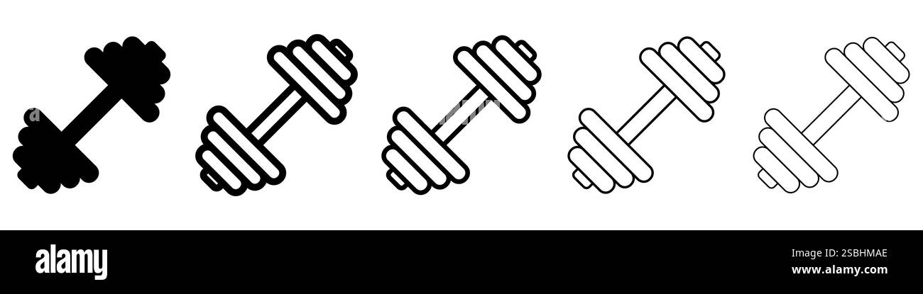 Dumbbells icon. Set of black linear icons of dumbbells for working out. Vector illustration ...