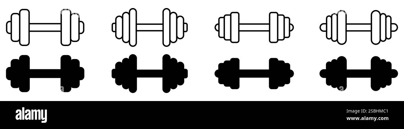 Dumbbells icon. Set of black linear icons of dumbbells for working out. Vector illustration ...