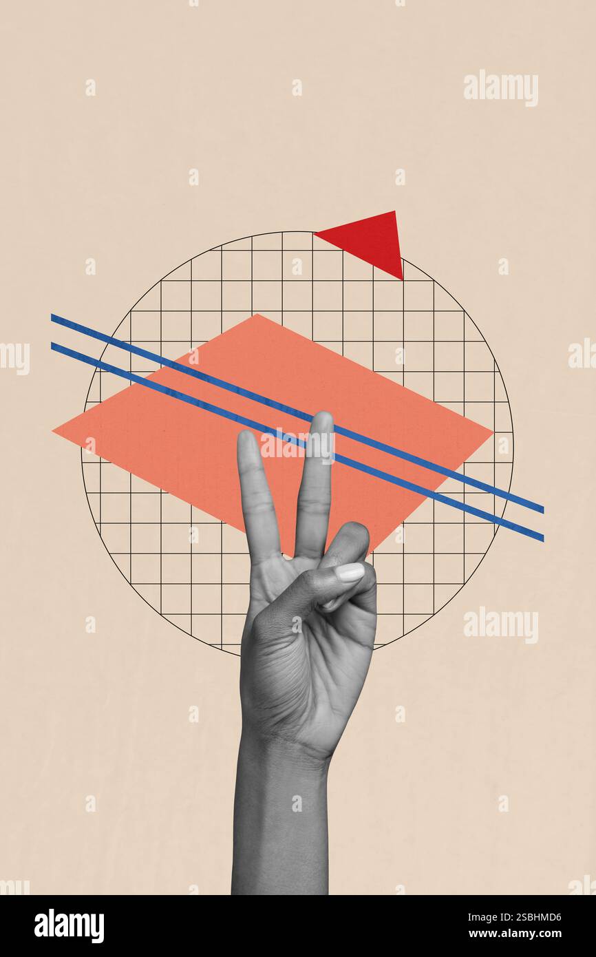 Composite image montage trend artwork 3D collage of gesture two finger ...