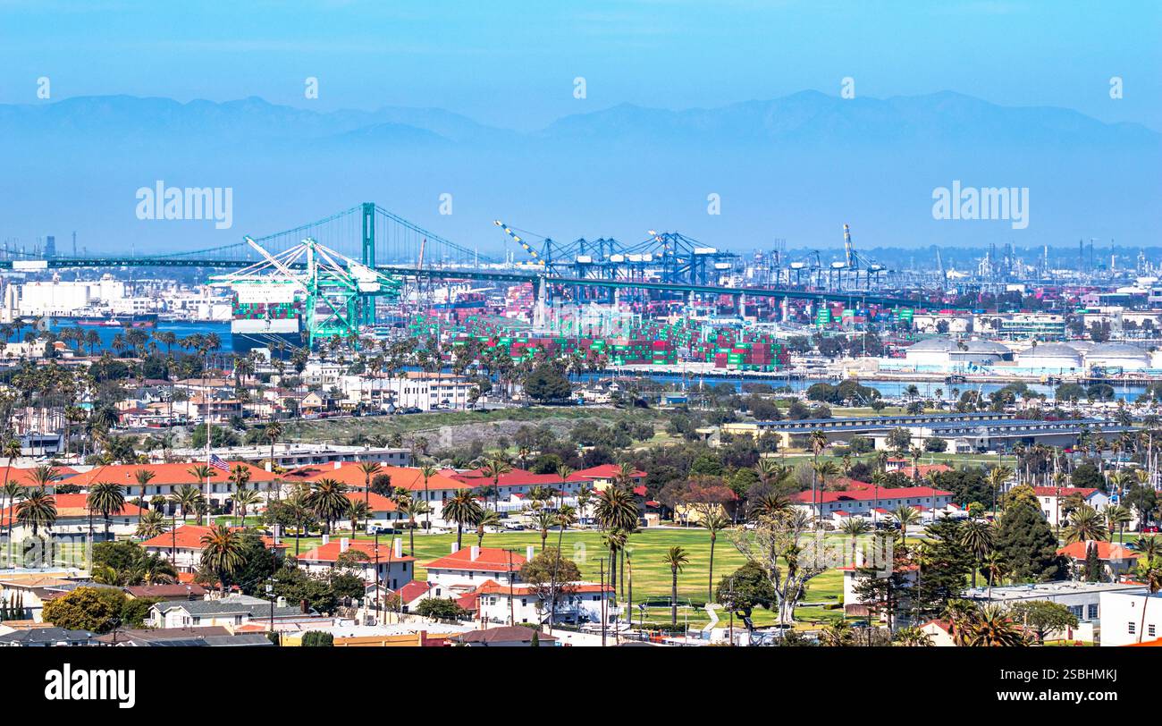 The Port of Los Angeles with Fort MacArthur in the foreground and the ...
