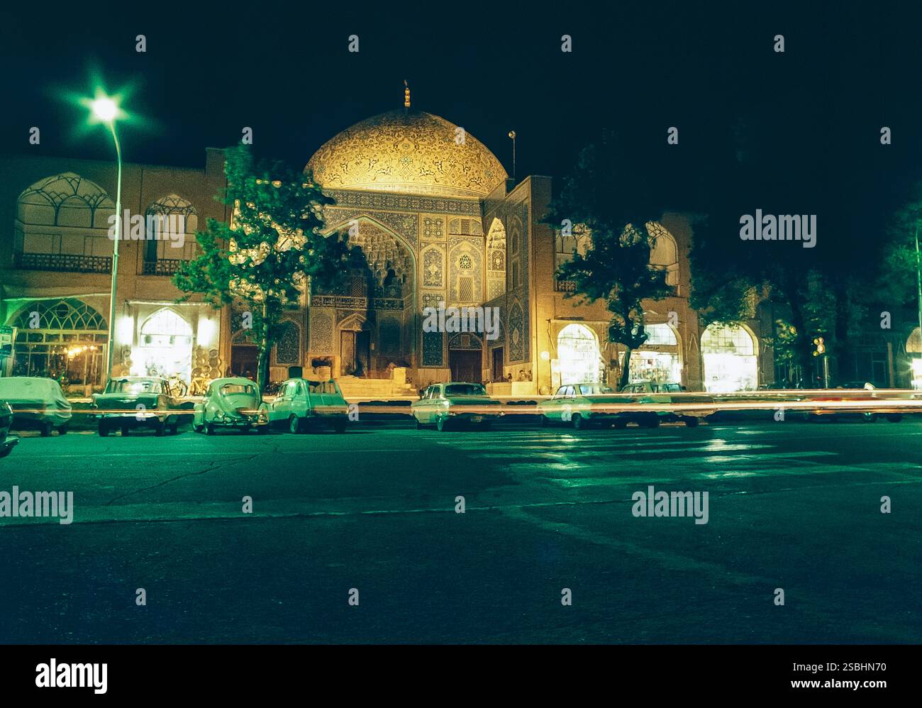 City night scene in Isfahan of the Sheikh Lotfollah Mosque on the ...