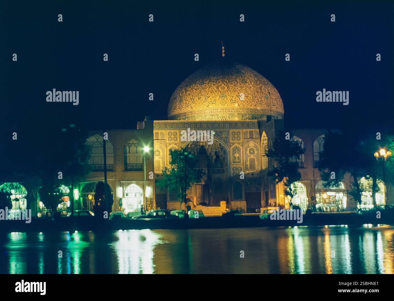 City night scene in Isfahan of the Sheikh Lotfollah Mosque on the ...
