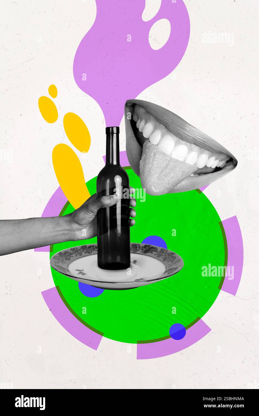 Vertical sketch 3d artwork collage poster of anonym faceless mouth ...