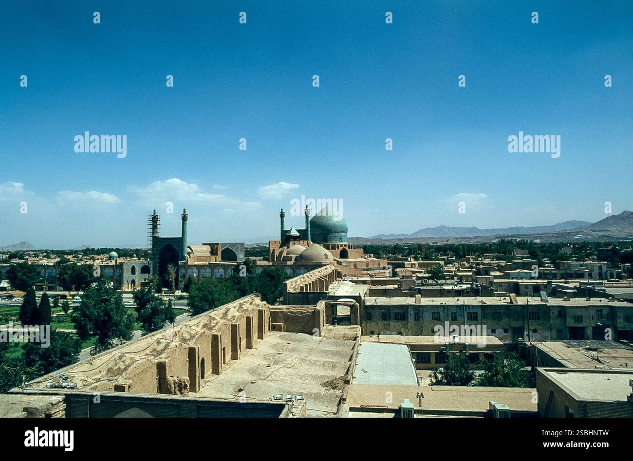 Isfahan city scape looking across the roof tops of the Naqshe-e-Jahan ...