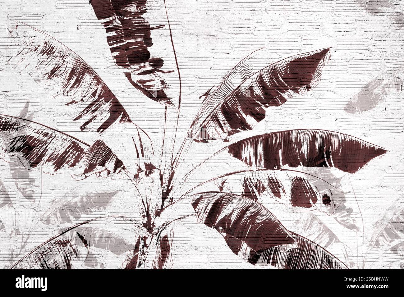 Tropical trees and leaves wallpaper design - Topical Mural - 3D ...