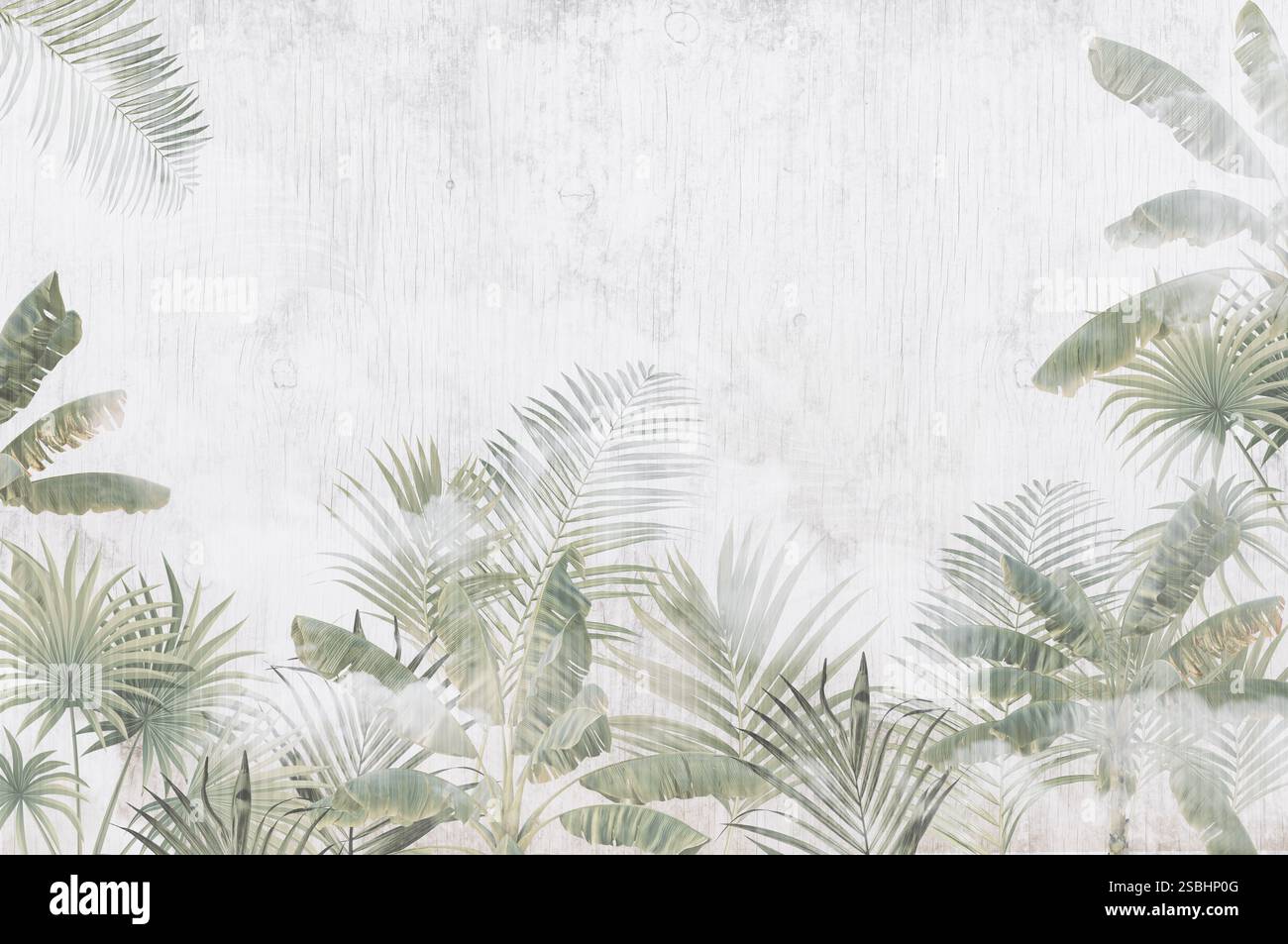 Tropical trees and leaves wallpaper design - Topical Mural - 3D ...