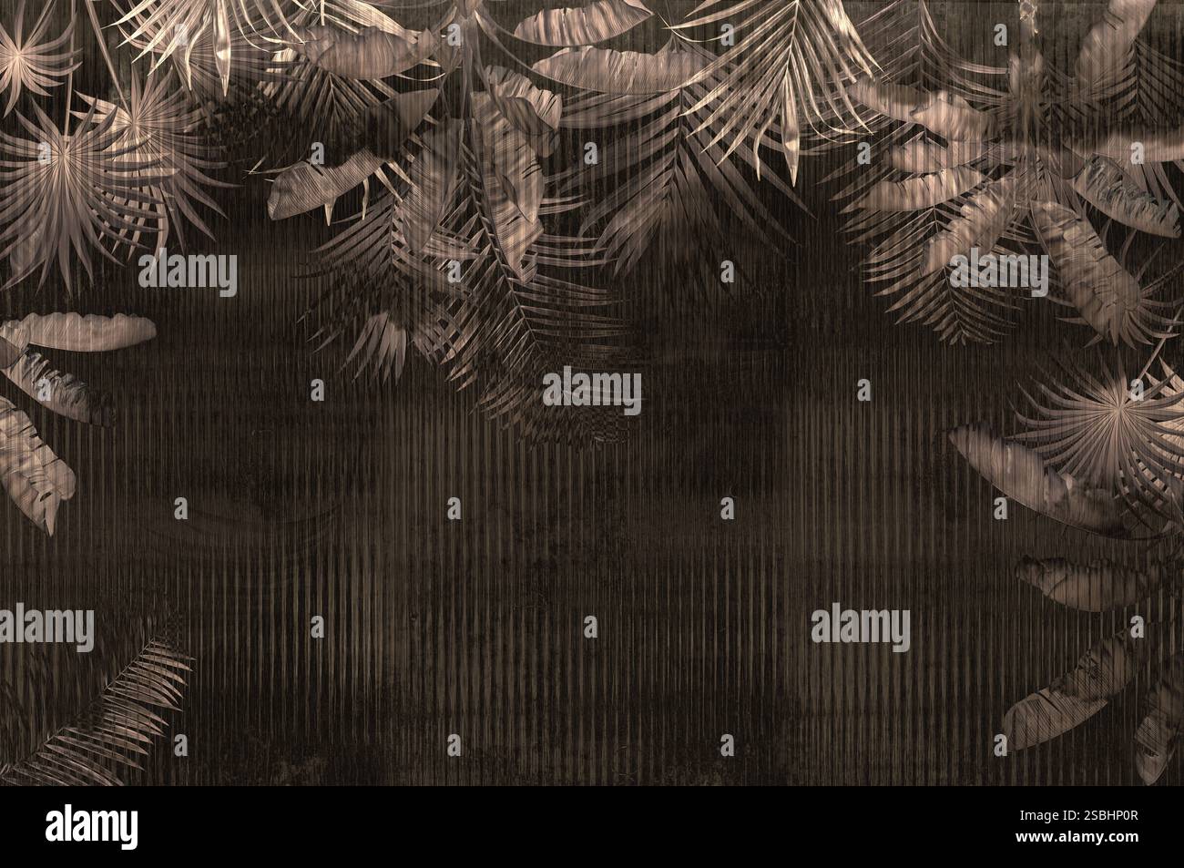 Tropical trees and leaves wallpaper design - Topical Mural - 3D ...