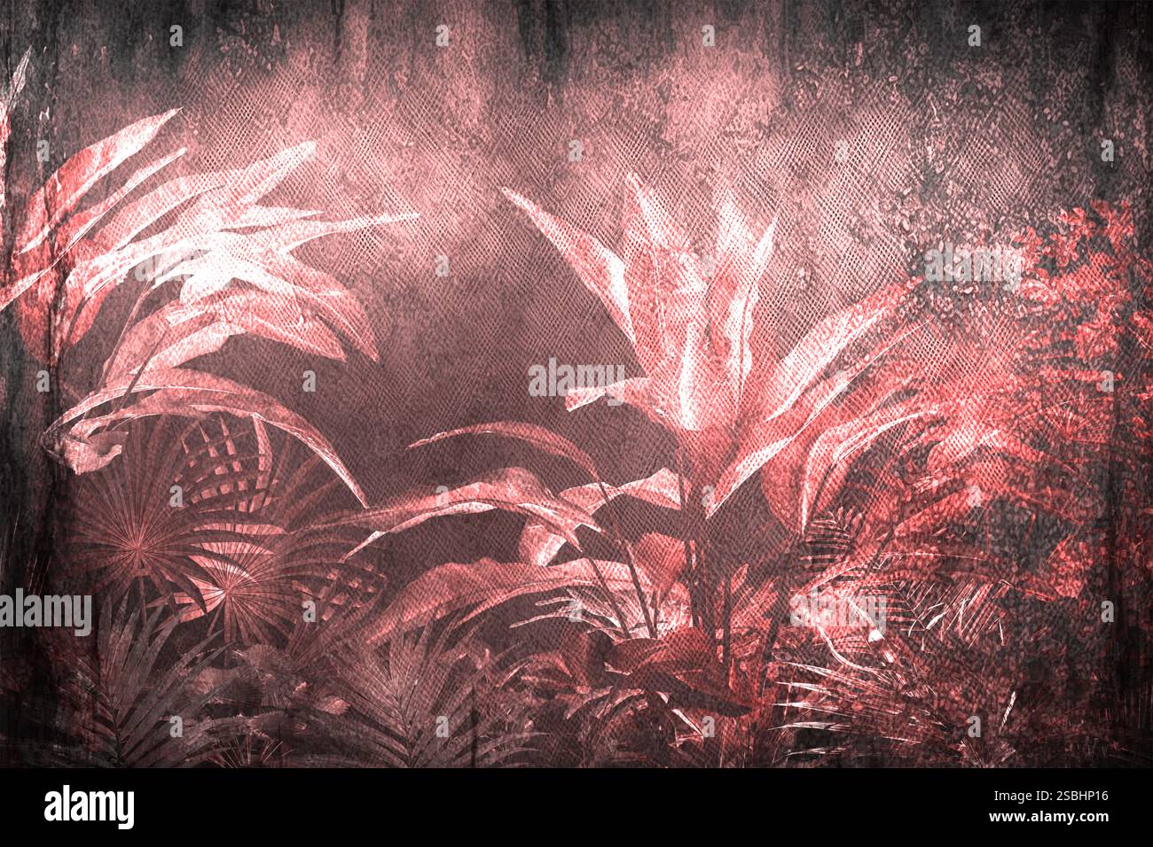 Tropical trees and leaves wallpaper design - Topical Mural - 3D ...