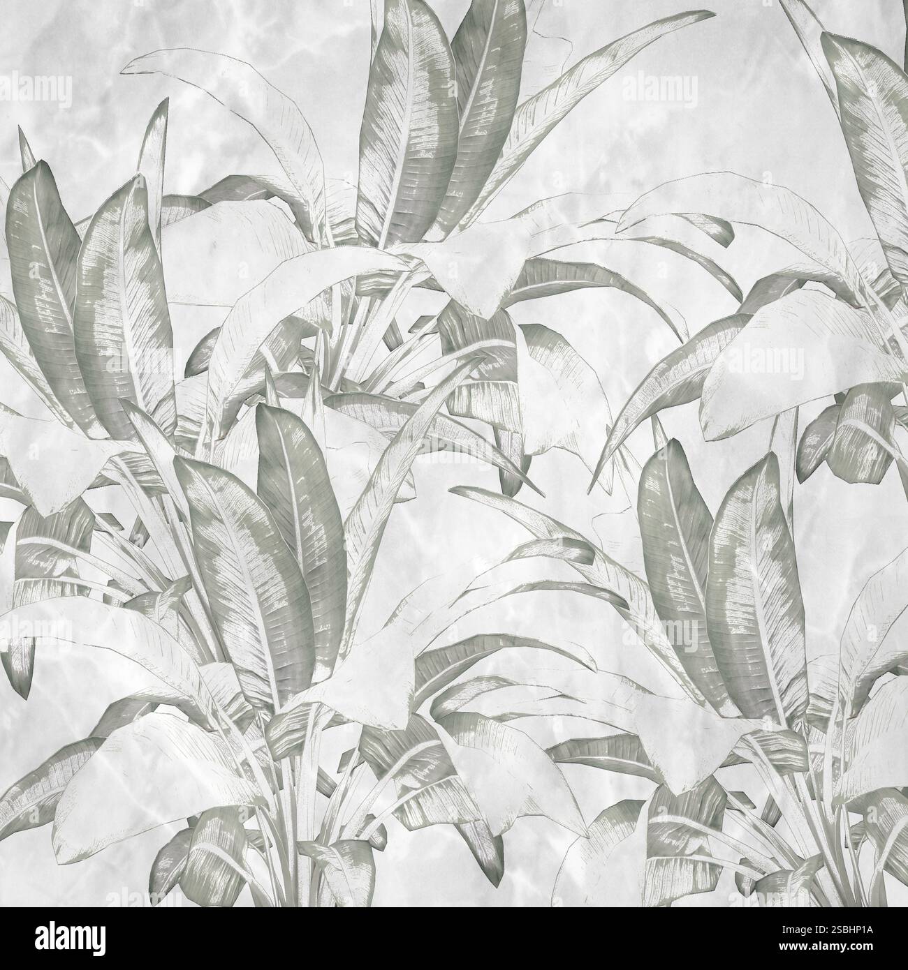 Tropical trees and leaves wallpaper design - Topical Mural - 3D ...