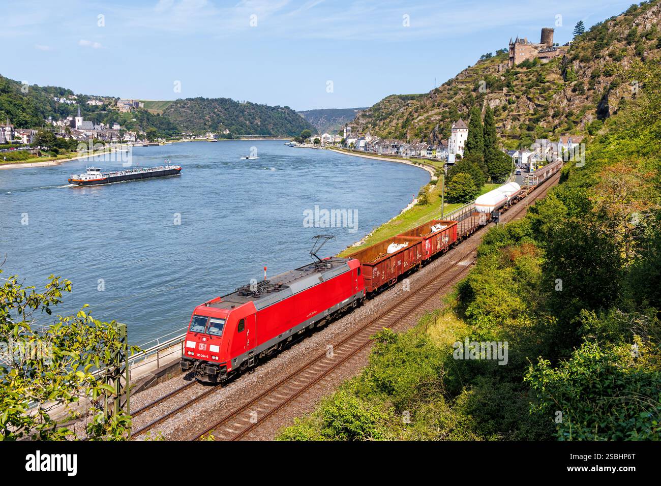 Sankt Goarshausen, Germany - August 6, 2024: Freight train of Deutsche ...