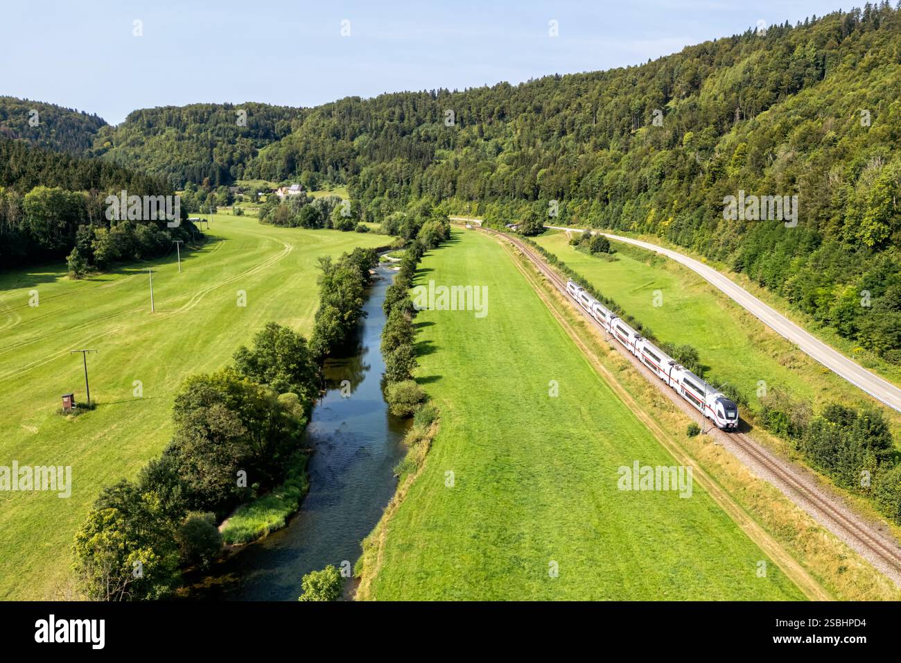Sulz, Germany - August 23, 2024: Aerial view of IC2 train Deutsche Bahn ...