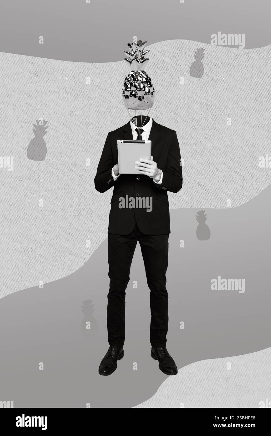 Photo collage artwork minimal picture of funny funky guy pineapple ...