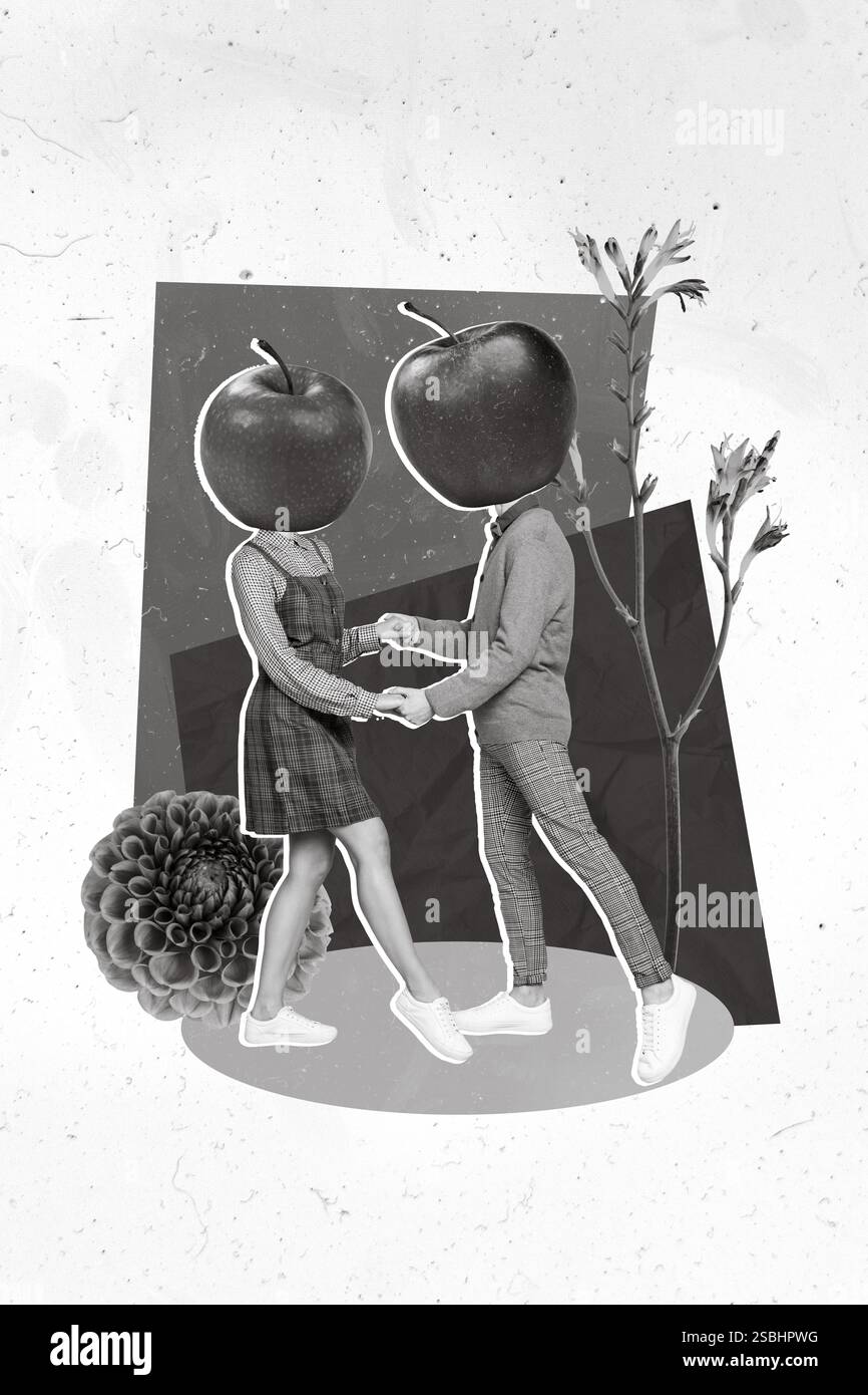 Creative photo collage artwork template of funky crazy people apple ...