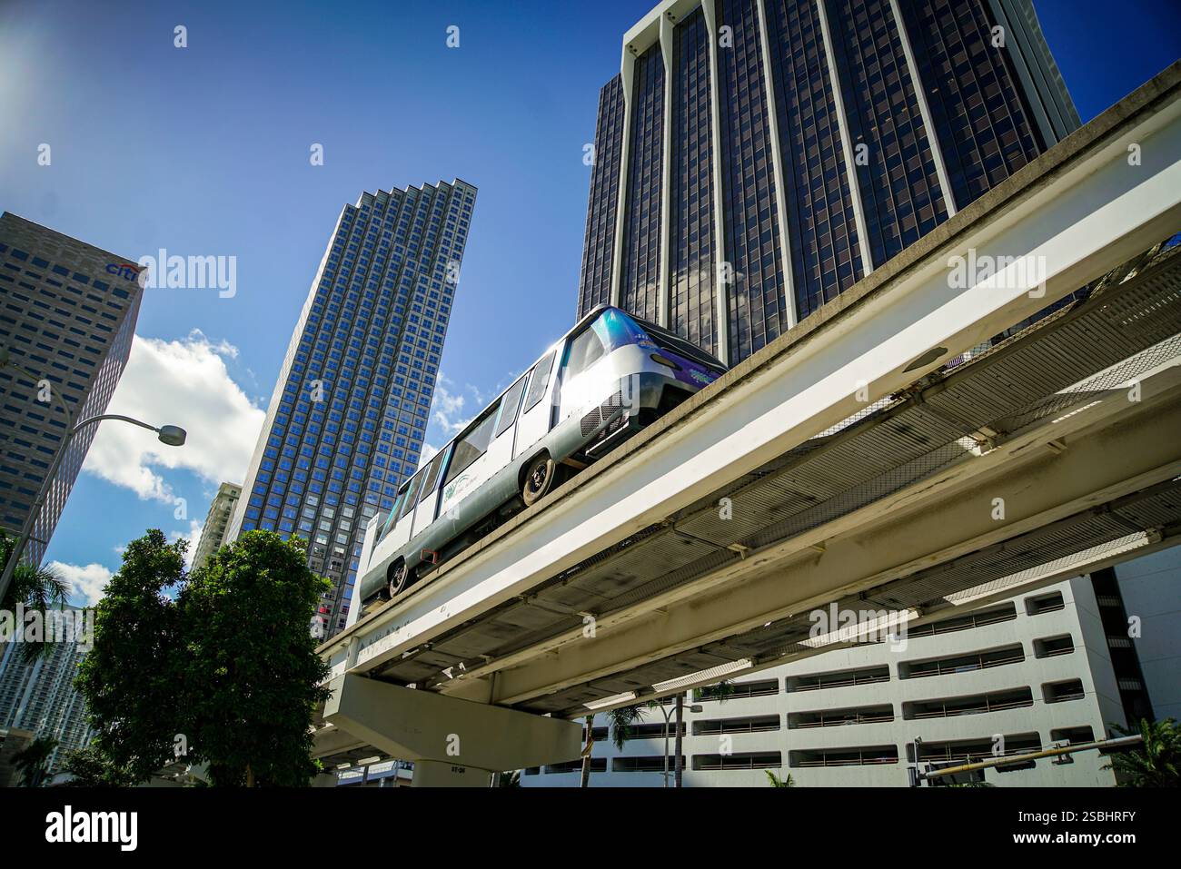 Miami, United States - January 11, 2025: Metromover on the bridge in ...