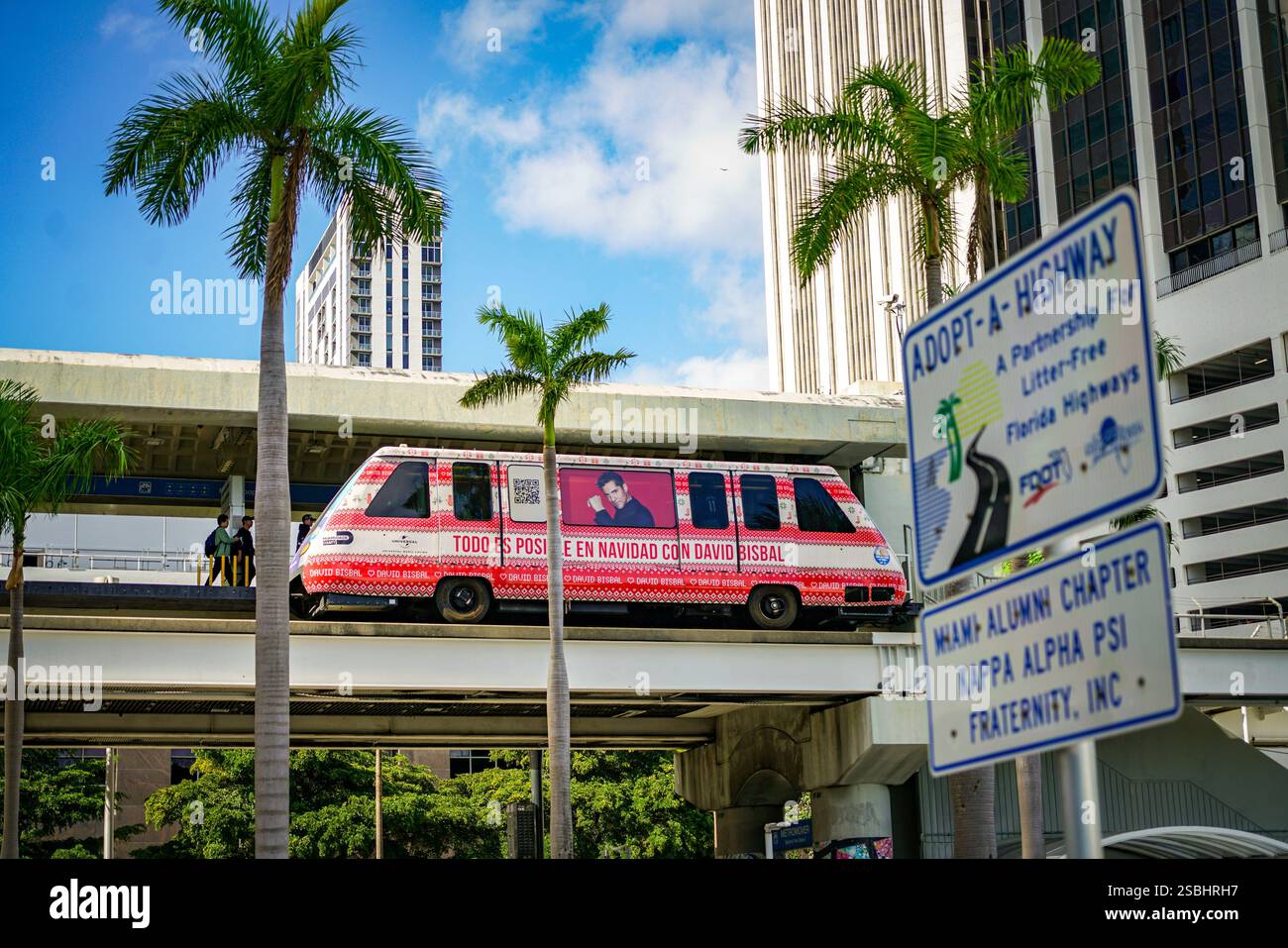 Miami, United States - January 11, 2025: Metromover on the bridge in ...
