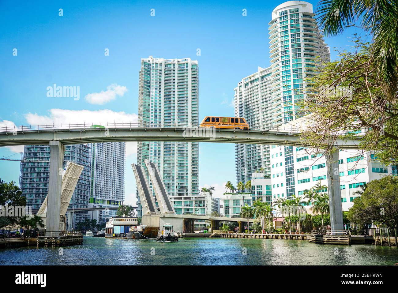 Miami, United States - January 11, 2025: Metromover on the bridge in ...