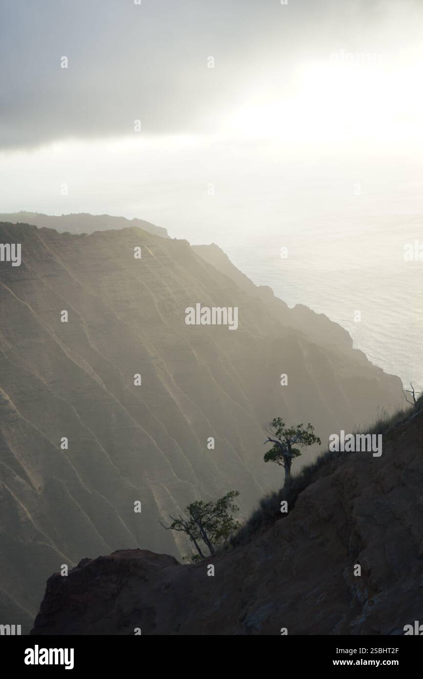 Golden sunrise over the dramatic cliffs of the Na Pali Coast, Kauai ...