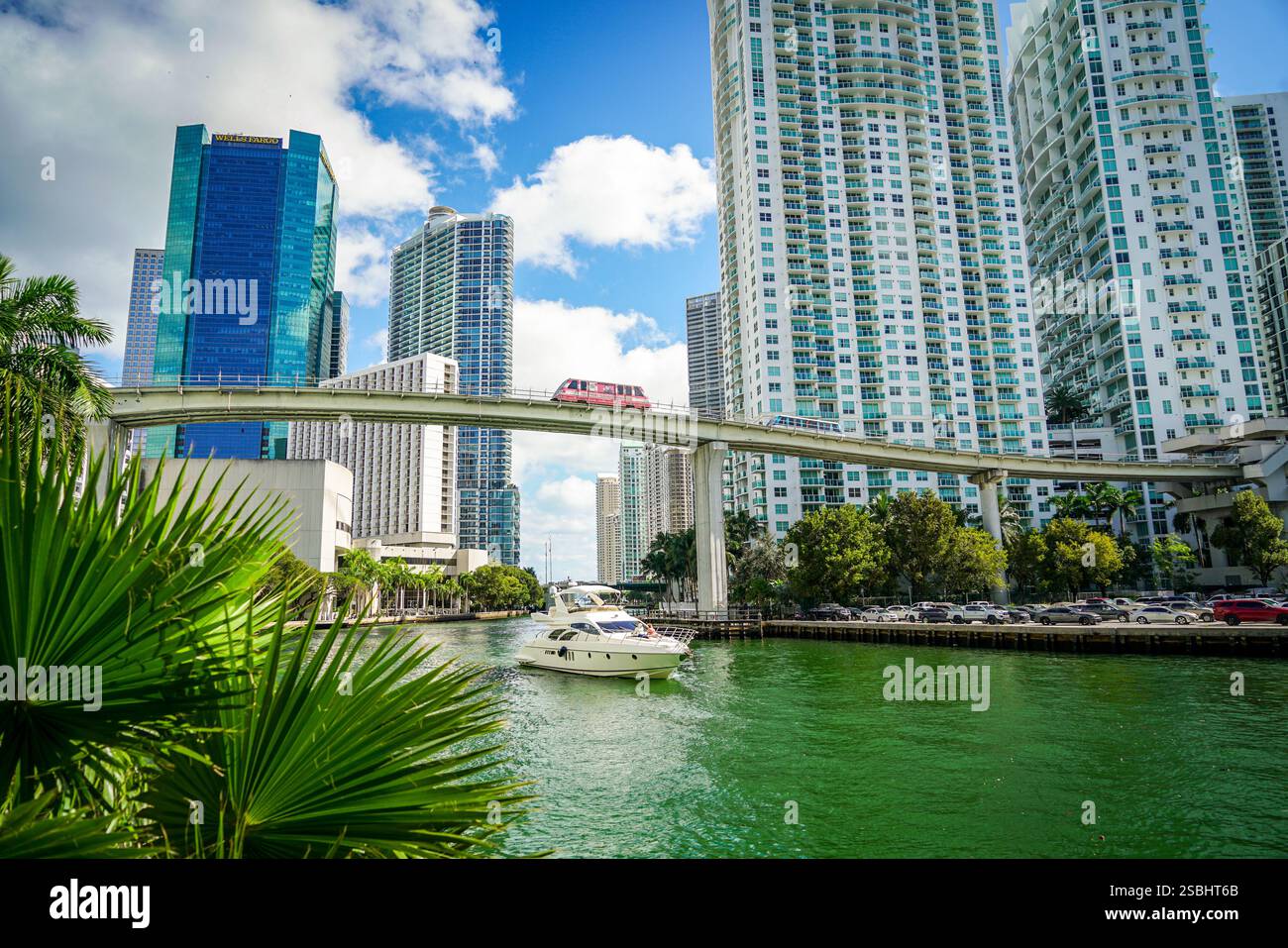 Miami, United States - January 11, 2025: Metromover on the bridge in ...