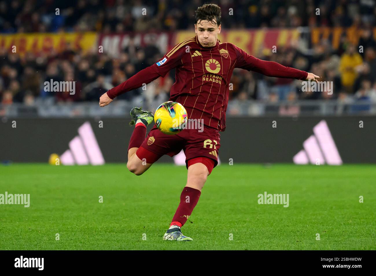 Niccolo Pisilli of AS Roma in action during the Serie A football match ...
