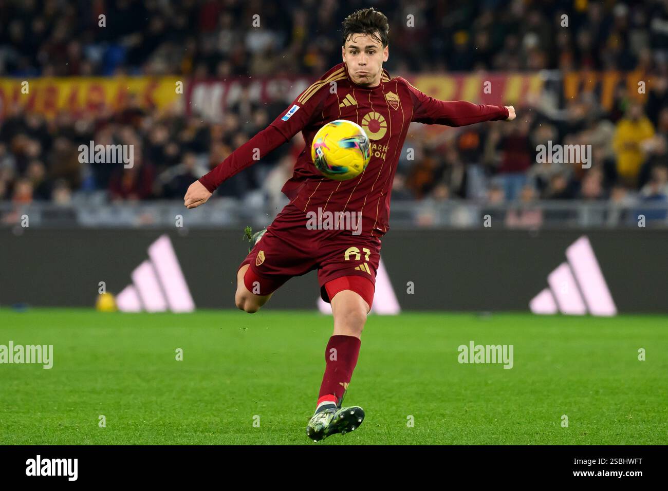 Niccolo Pisilli of AS Roma in action during the Serie A football match ...
