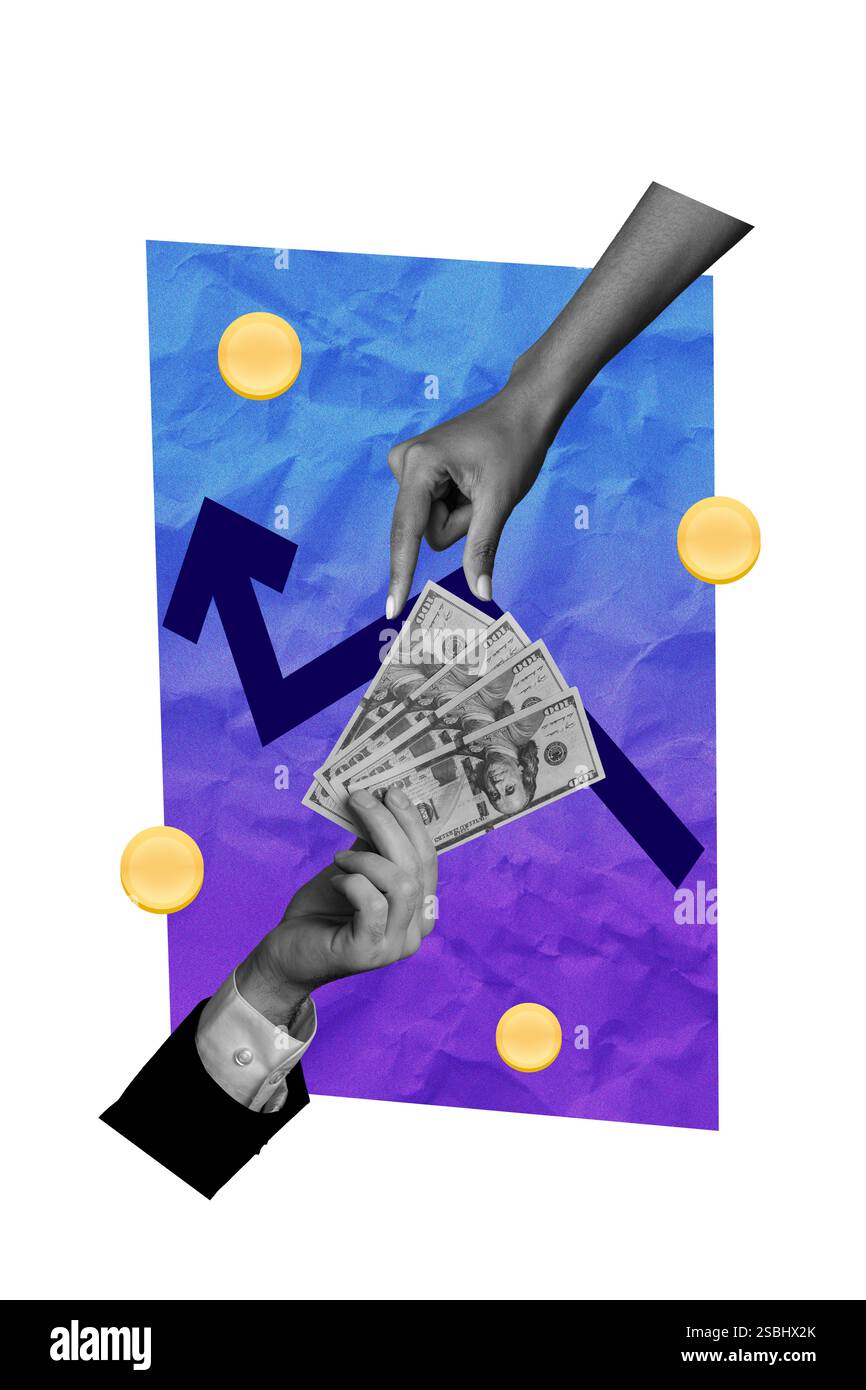 Trend artwork composite banner 3D photo collage of hand hold arrow ...