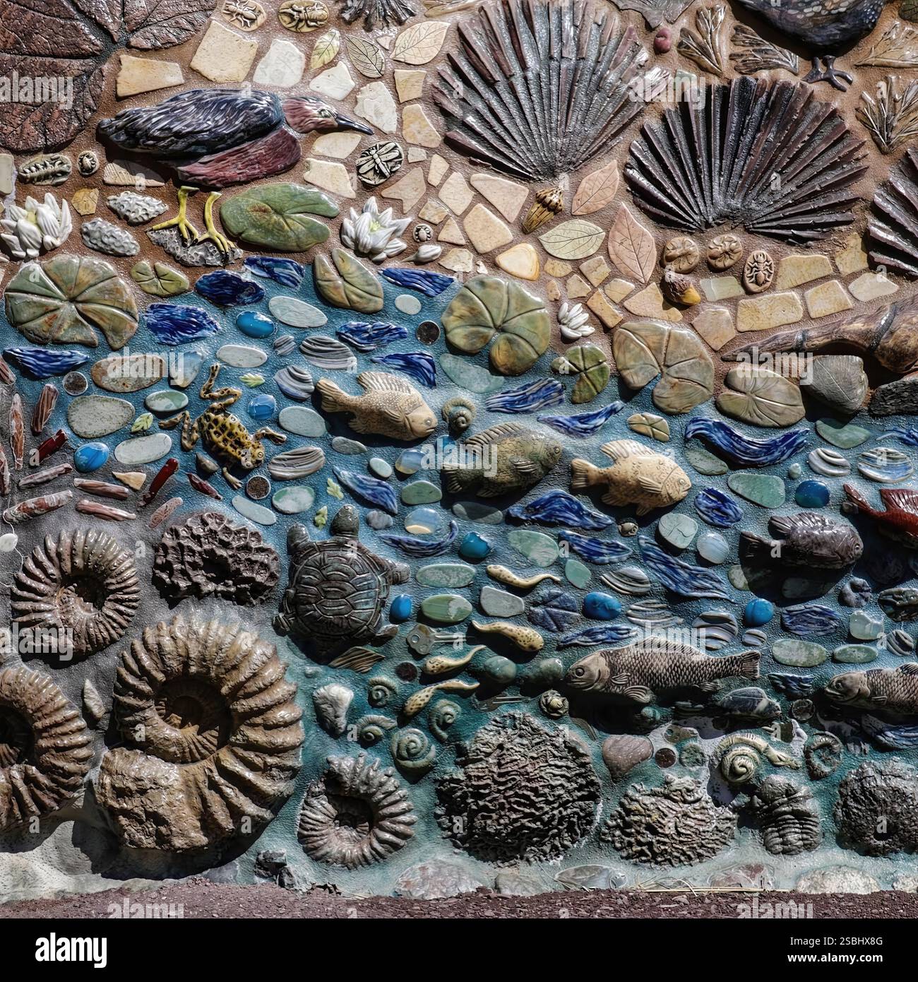 Detailed close-up of a mosaic artwork displaying a rich tapestry of ...