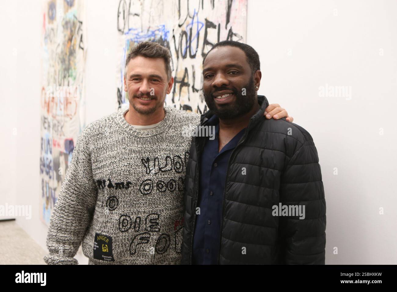 Artist KALUP LINZY with actor JAMES FRANCO attend at the exhibition. On ...