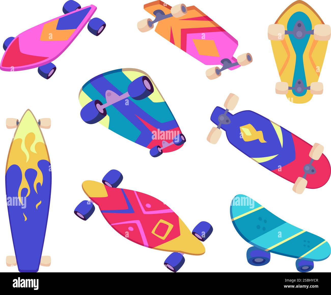 Skateboards. Extreme street sport tools wooden longboards with ...