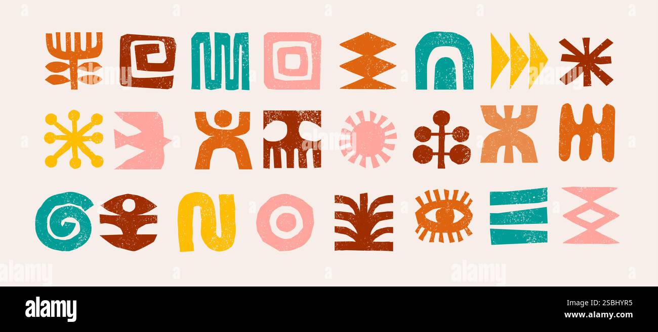Hand drawn African, Mexican, Aztecs tribal elements collection Stock ...