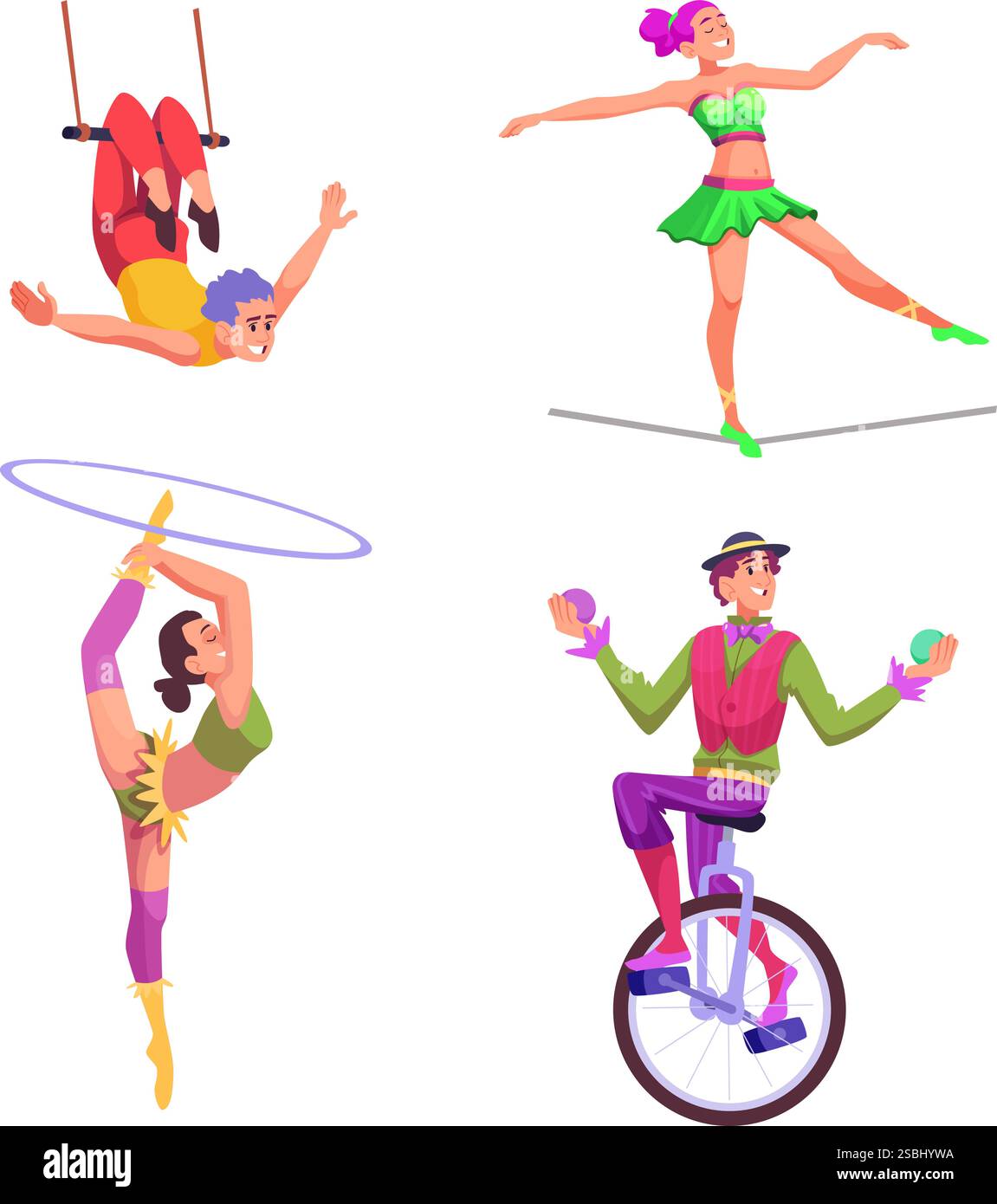 Acrobats. Circus sport characters aerial artists gymnast equilibrists ...