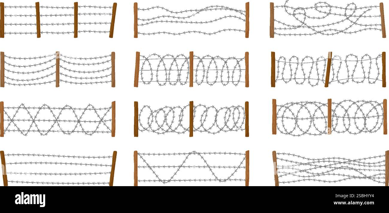 Barbed wire. Prison fences with different types of barbed wire recent ...