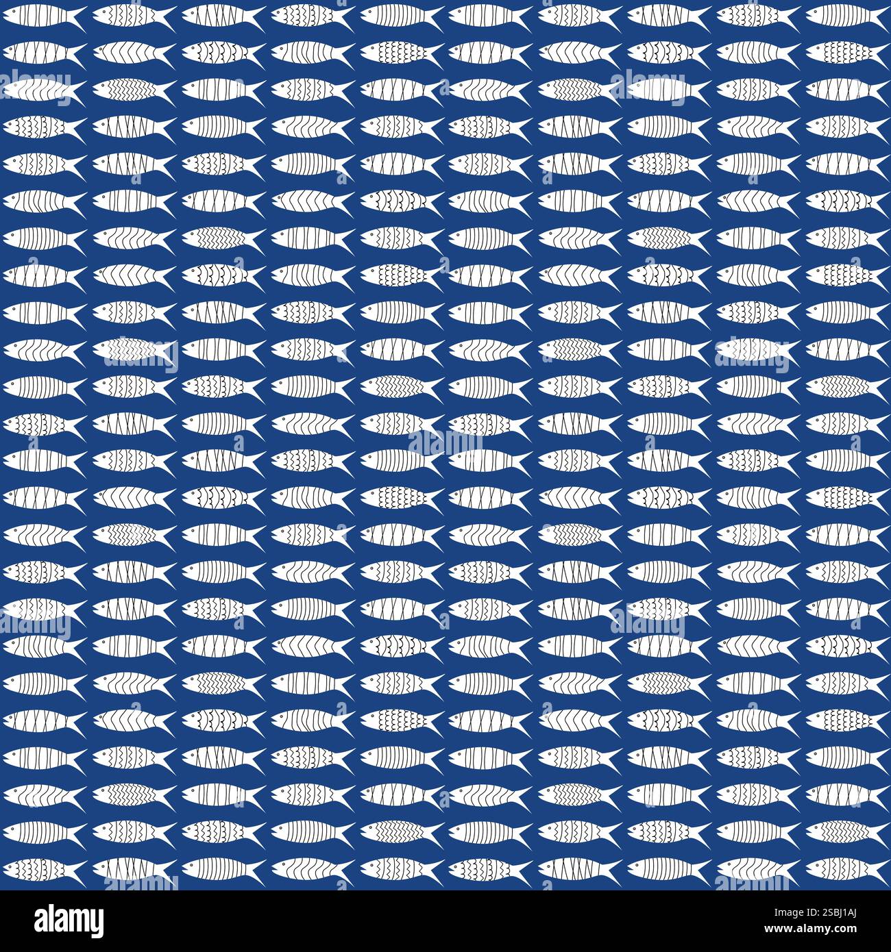 Seamless pattern with strings of stylized fish on blue background Stock ...