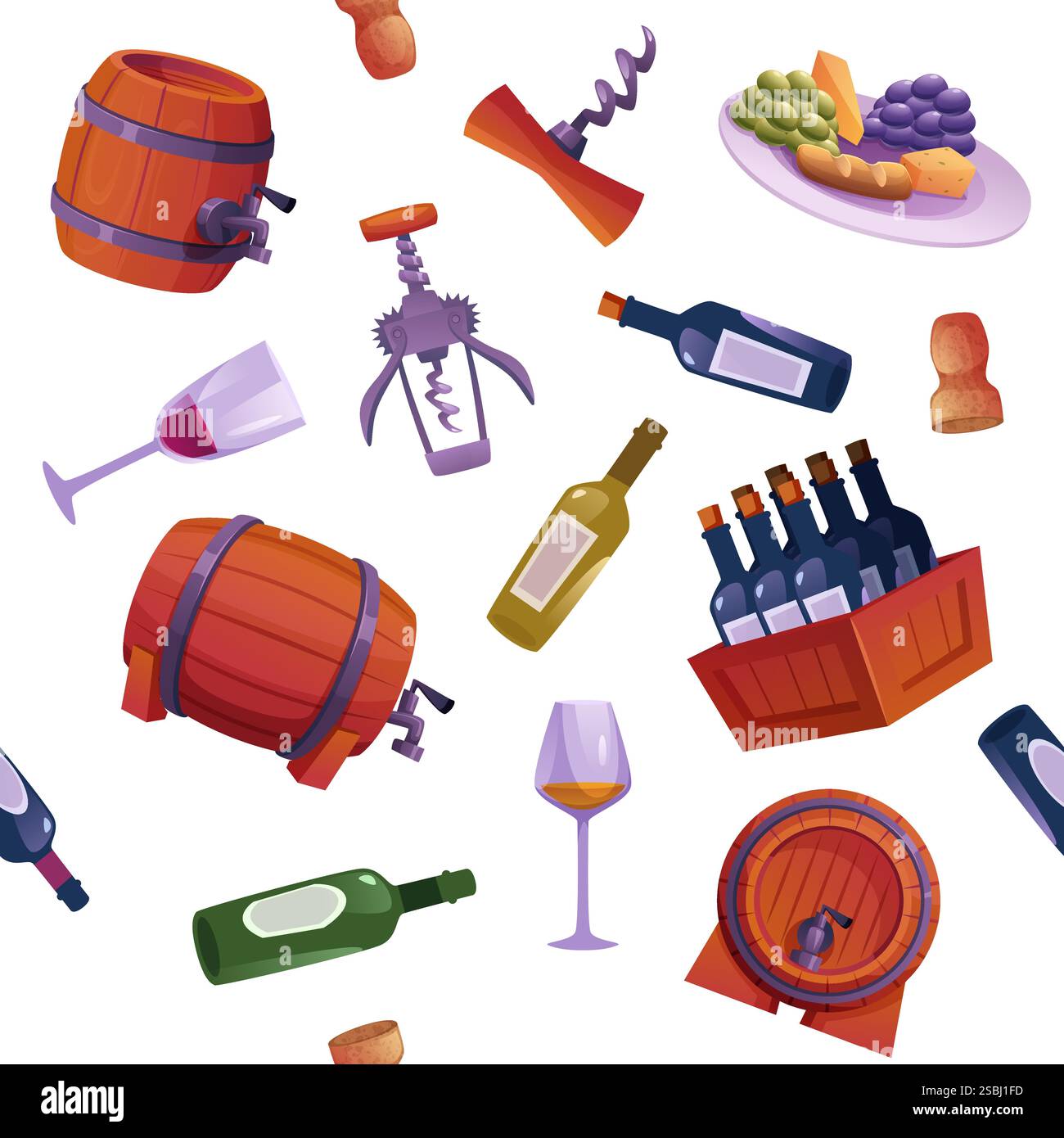 Wine pattern. alcohol red and white wines and winery tools jars and ...