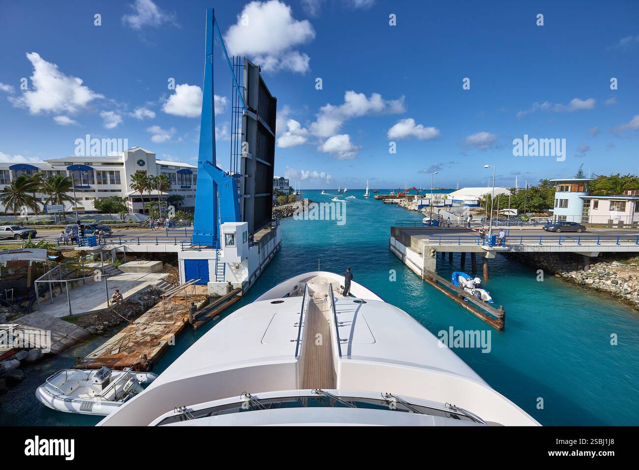 Luxury Yacht Approaching a Drawbridge in the Scenic Coastal Town of ...