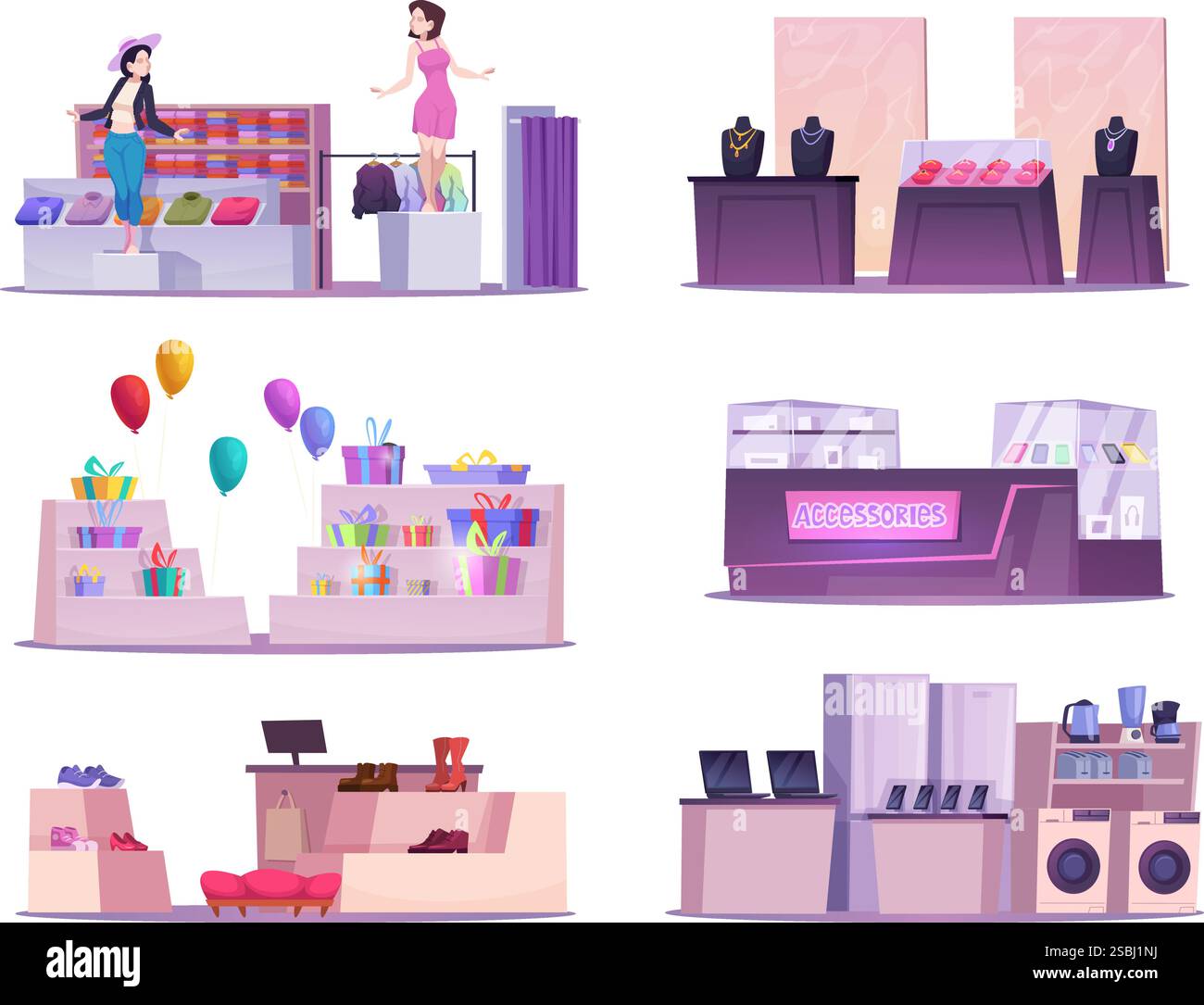 Boutiques. Shopping mall different room interiors fashion boutiques ...