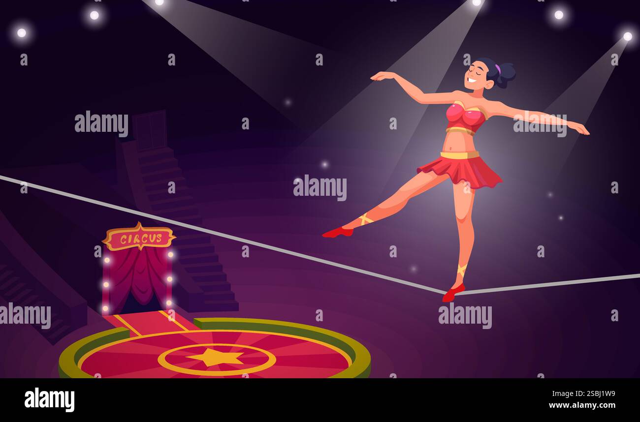 Circus performance. Acrobatic show on circus area exact vector cartoon ...