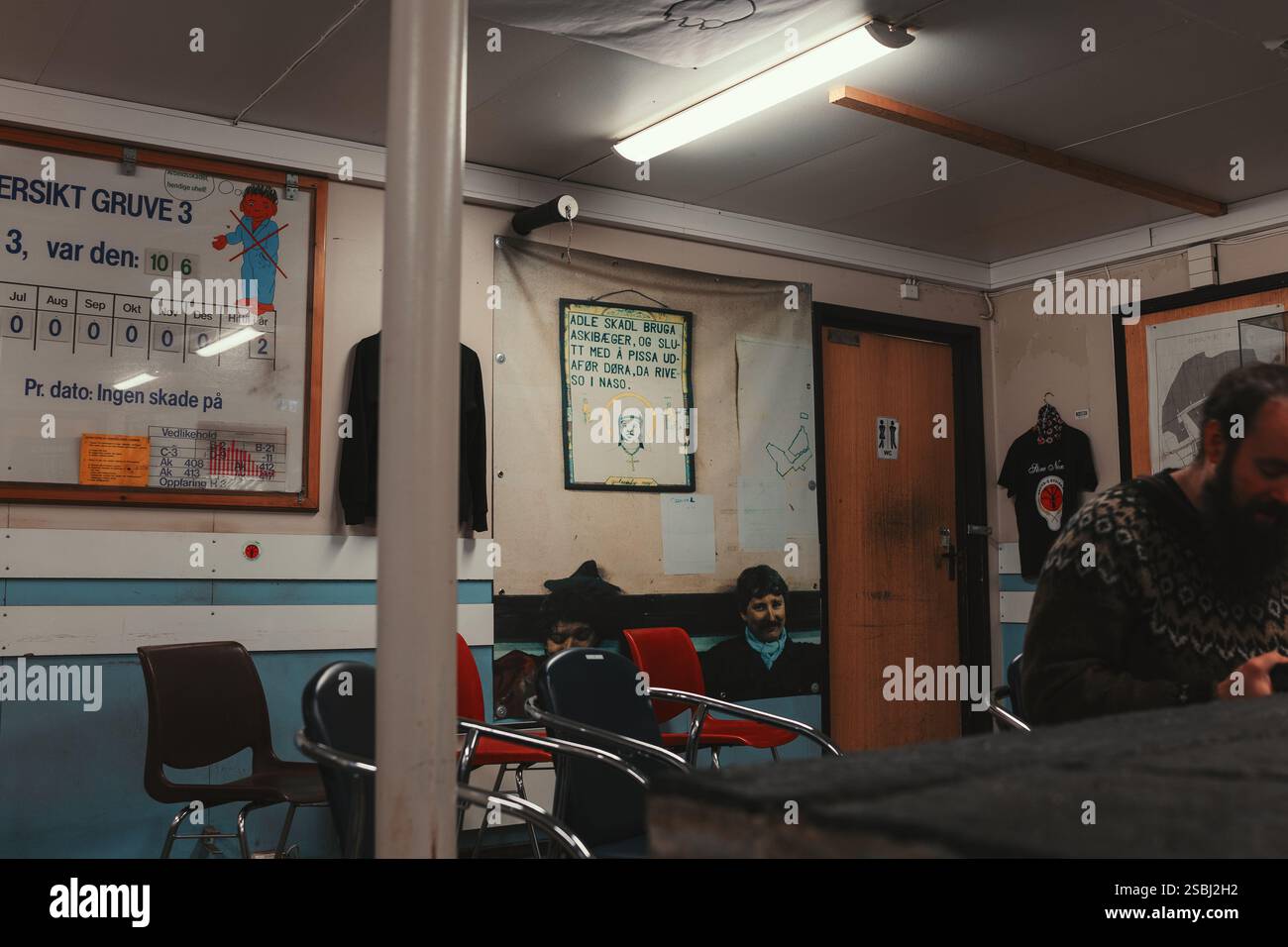 Chairs inside coal mining meeting room in Longyearbyen, Svalbard Stock ...